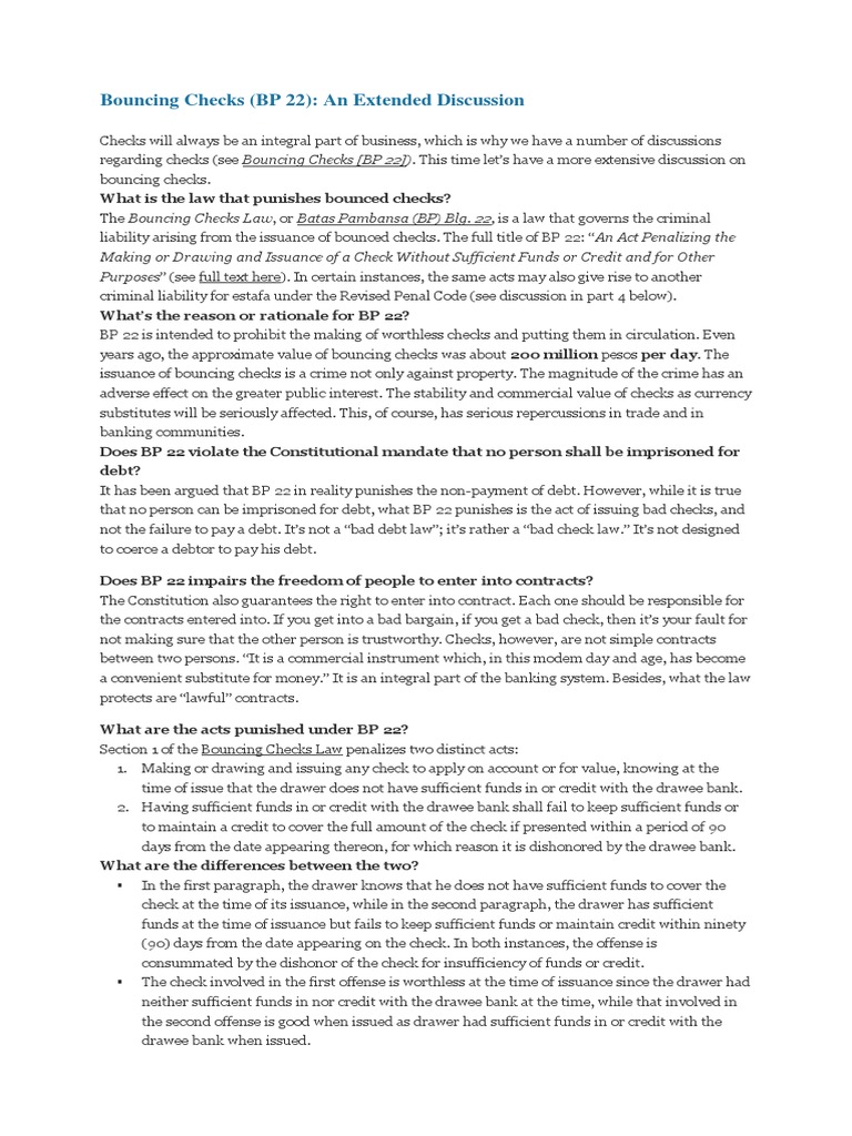 Bouncing Checks (BP 22) : An Extended Discussion | PDF | Cheque | Payments