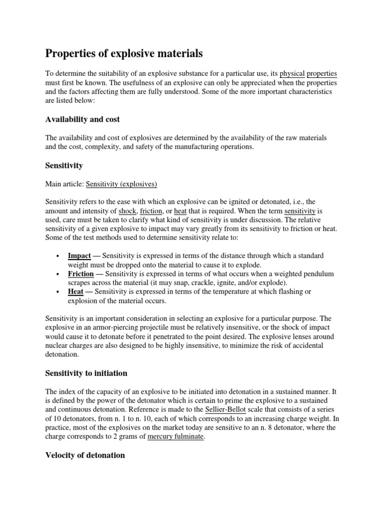 Properties of Explosive Materials | PDF | Chemistry | Physical Sciences