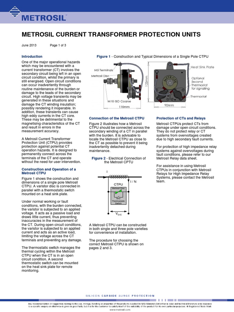 Metrosil Current Transformer Protection Units: June 2013 Page 1 of 3