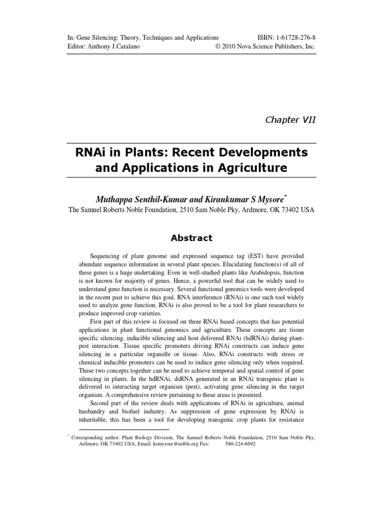 RNAi in Plants Recent Developments and Applications in Agriculture ...