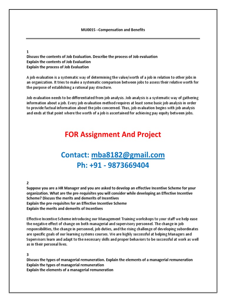 Solved MU0015 - Compensation and Benefits Assignment | PDF | Employment | Salary