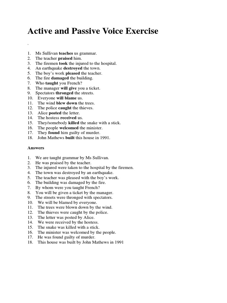 Active and Passive Voice Exercises | PDF | Verb | Linguistic Morphology