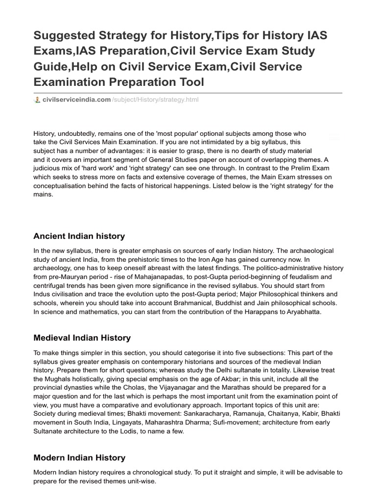 Suggested Strategy For History, Tips For History IAS Exams, IAS ...