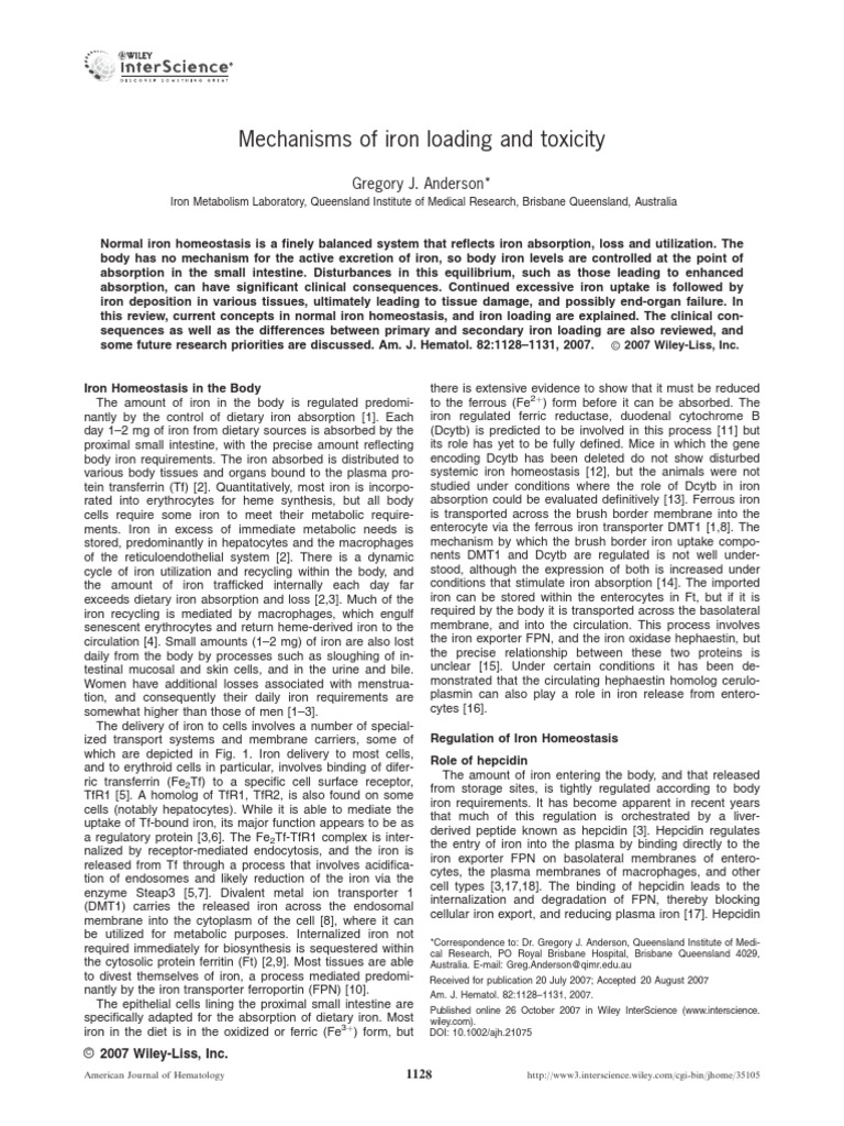 Mechanisms of Iron Loading and Toxicity: Gregory J. Anderson | PDF ...