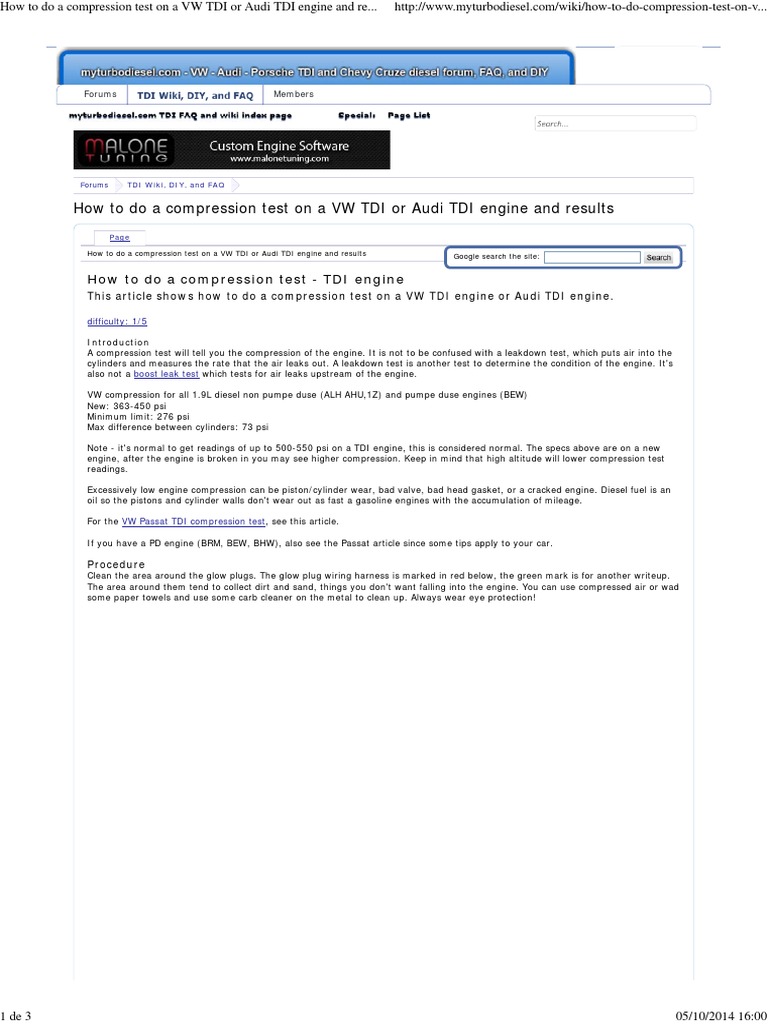 How To Do A Compression Test On A VW TDI or Audi TDI Engine and Results ...
