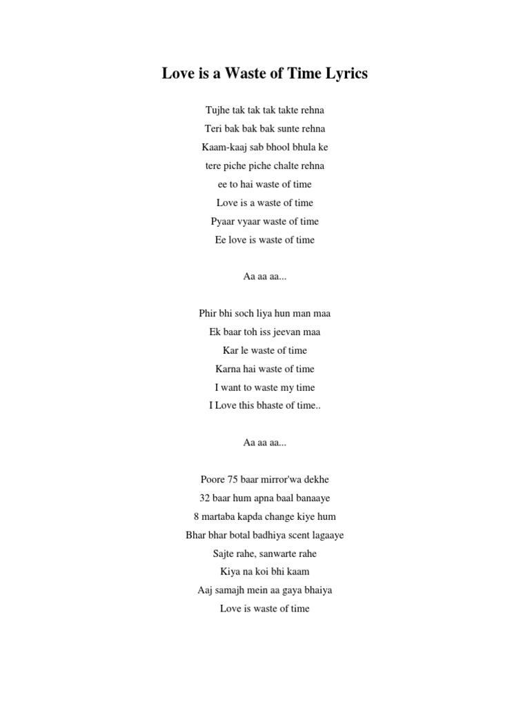 Love is a Waste of Time Lyrics | PDF | Poetry
