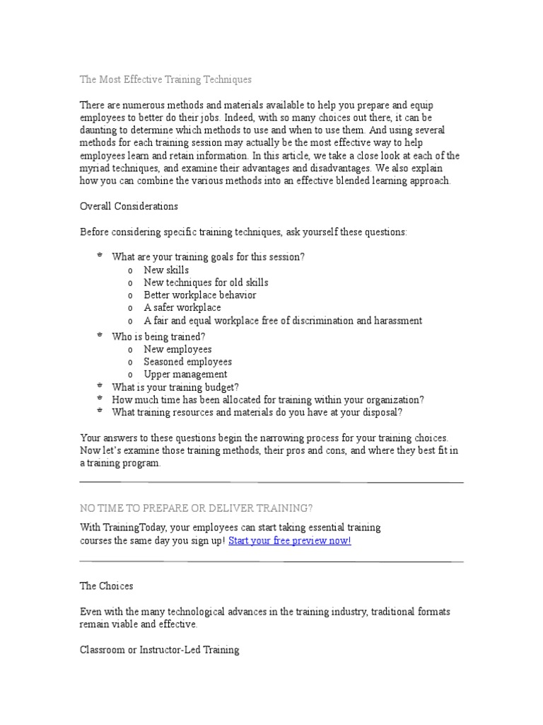 The Most Effective Training Techniques | PDF | Educational Technology ...