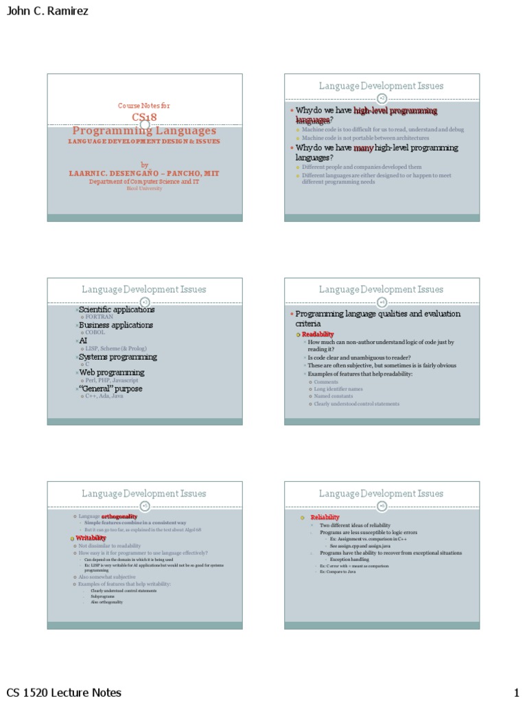 Programming Languages: Language Development Issues | PDF | Compiler ...