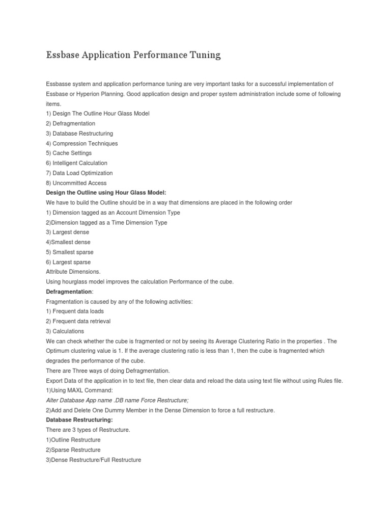 Essbase Application Performance Tuning | PDF | Cache (Computing) | Cpu ...