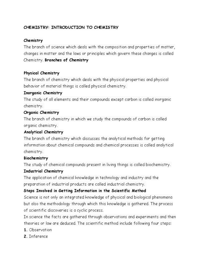 Chemistry Class 9th Chapter 1 Notes | PDF | Scientific Method | Experiment
