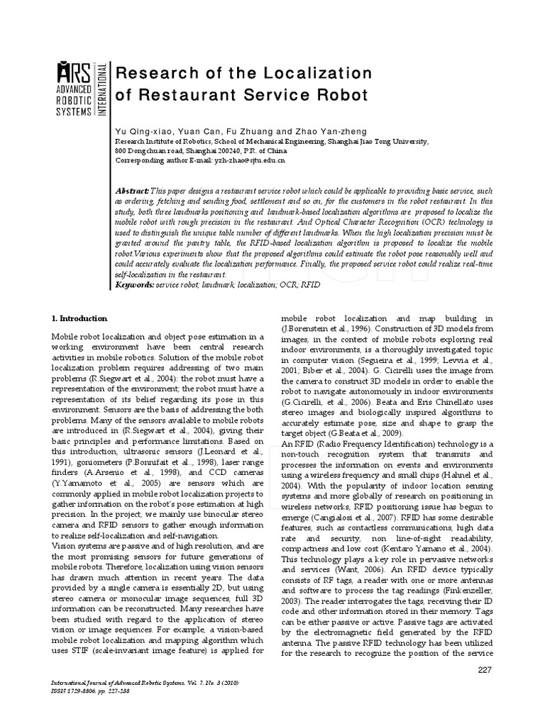 Restaurant Service Robot | PDF | Radio Frequency Identification ...