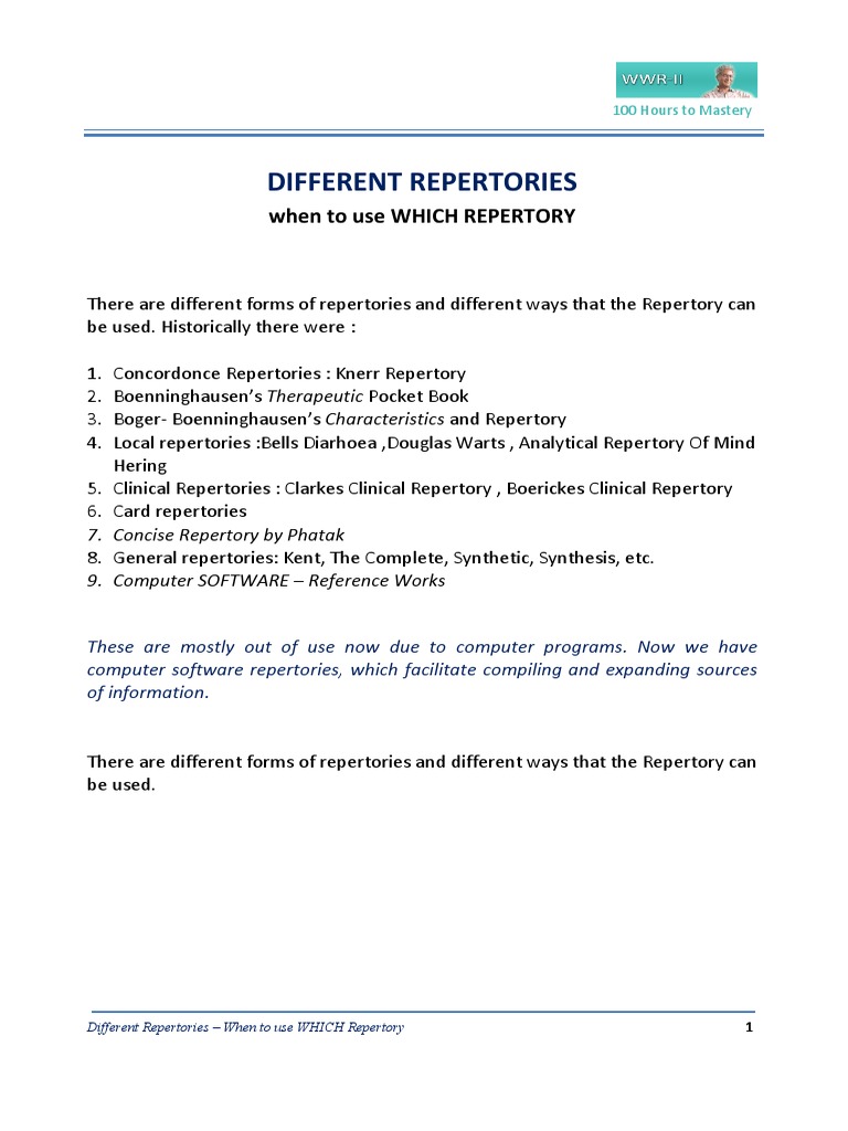 Different Repertories: When To Use WHICH REPERTORY | PDF