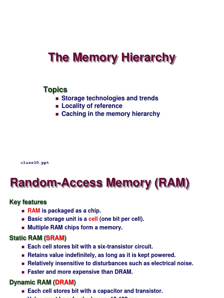 The Memory Hierarchy: Topics | Download Free PDF | Dynamic Random Access Memory | Cpu Cache