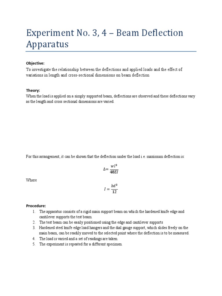 Experiment No. 3, 4 - Beam Deflection Apparatus | Download Free PDF ...