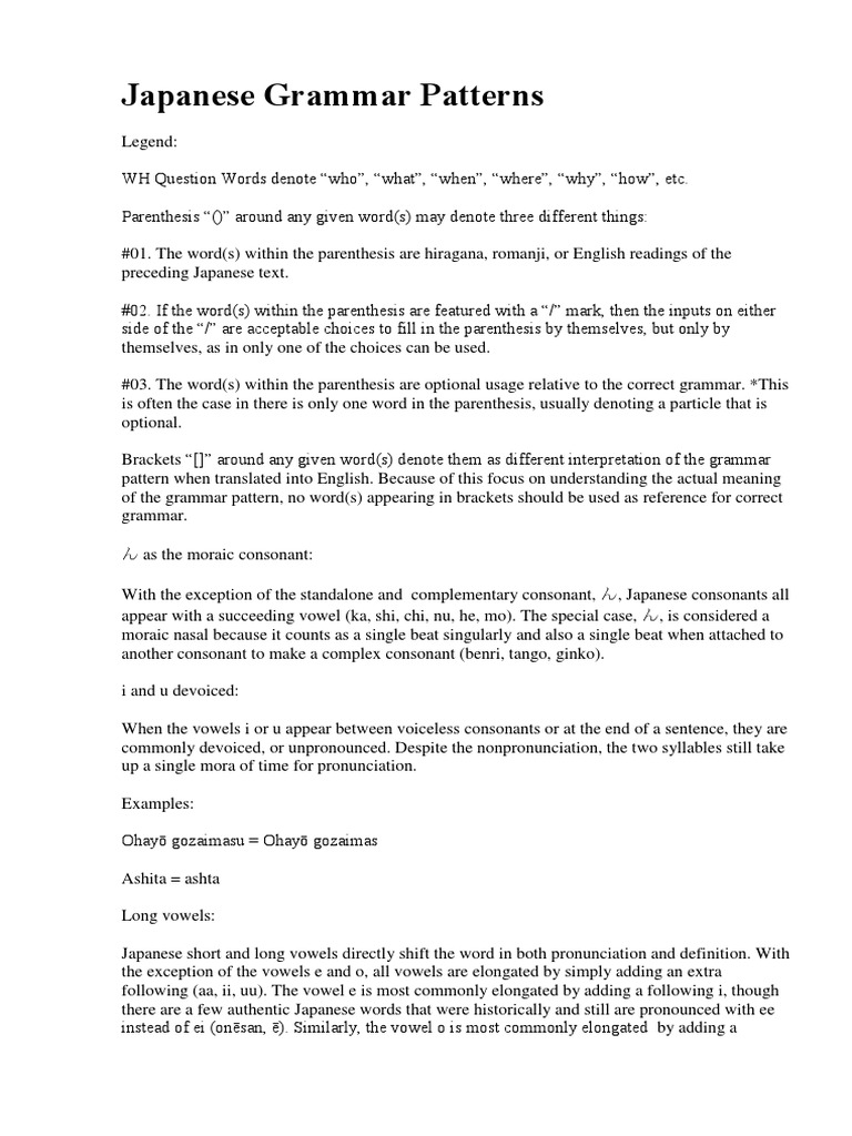 Japanese Grammar Patterns | PDF | Grammatical Conjugation | Grammatical ...