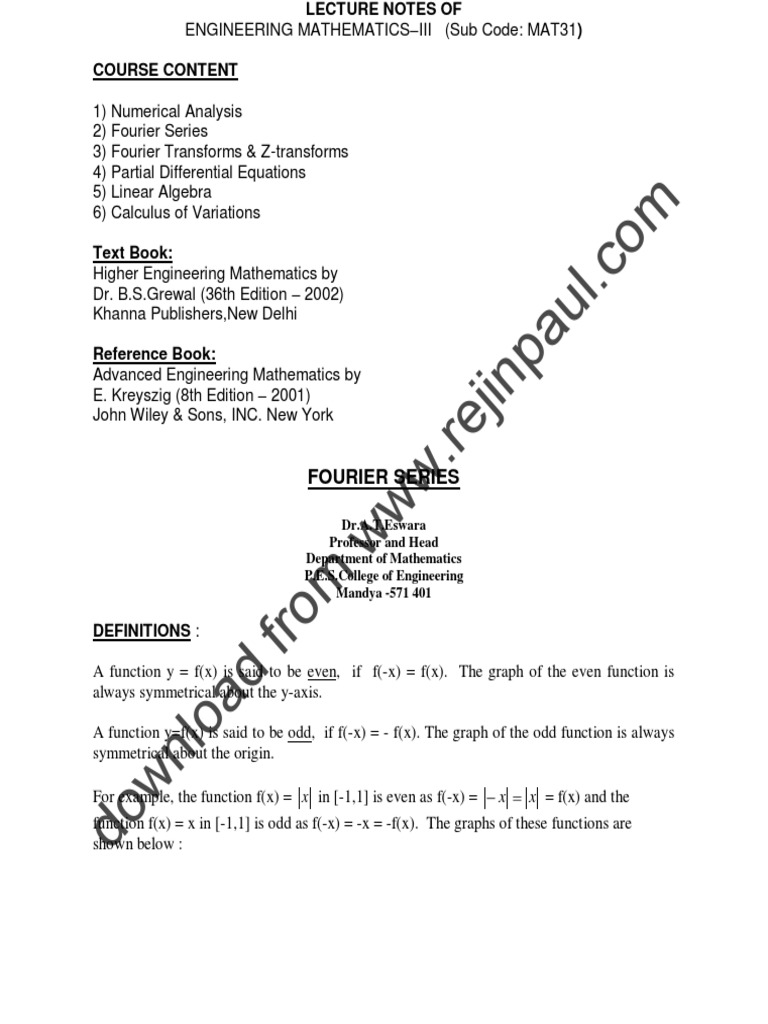 m3 Vtu Notes | PDF | Fourier Series | Sine
