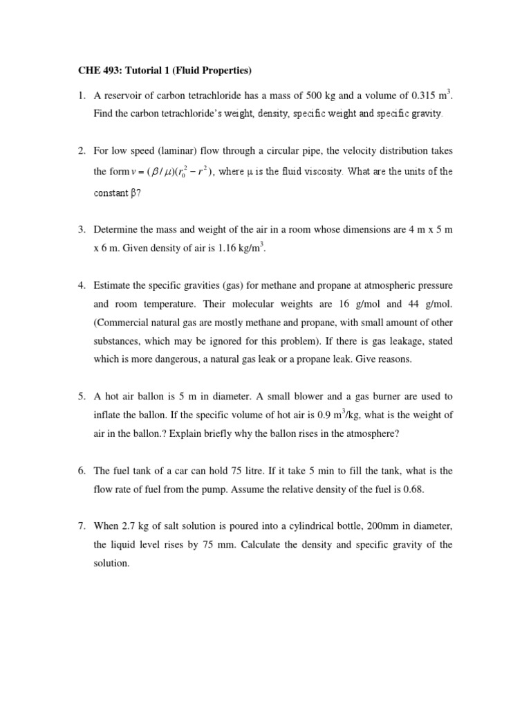 Tutorial 1 Fluid Properties 2014 | PDF