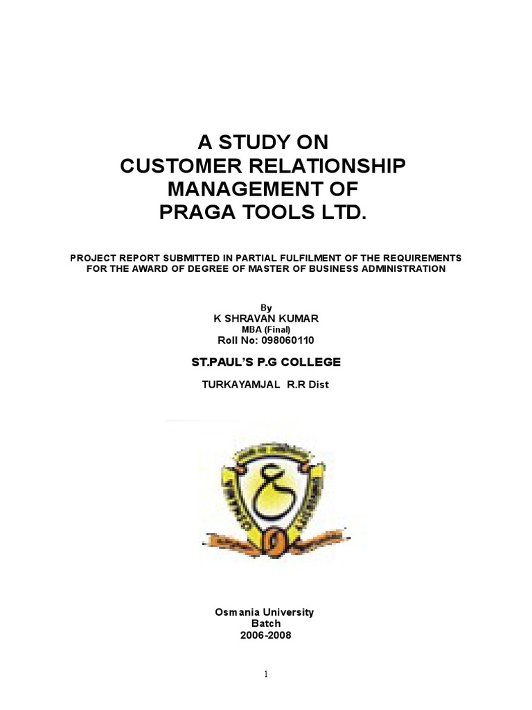 A Study On Customer Relationship Management of Praga Tools LTD | PDF ...