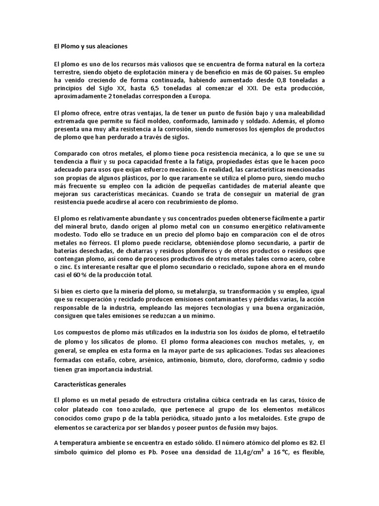 Plomo: características y usos | PDF | Dirigir | Estaño