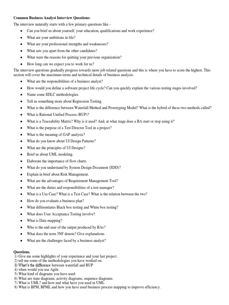 Common BA Interview Questions | PDF | Software Development Process | Product Development
