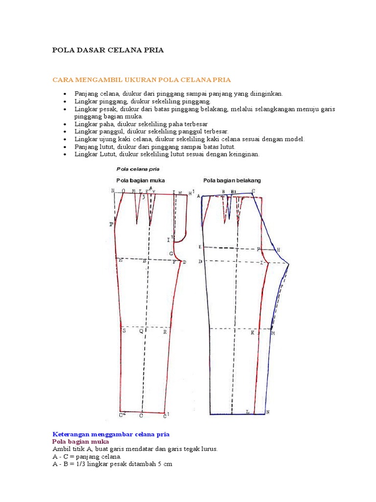 Pola Dasar Celana Pria | PDF