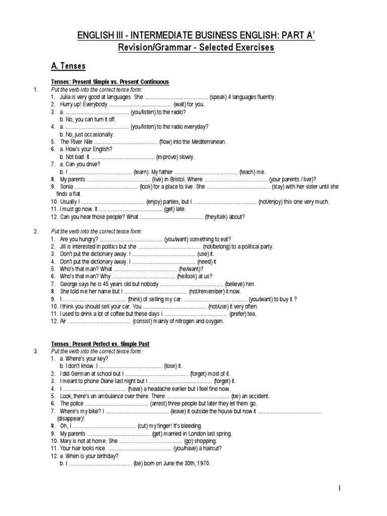 Business English Grammar Exercises | PDF