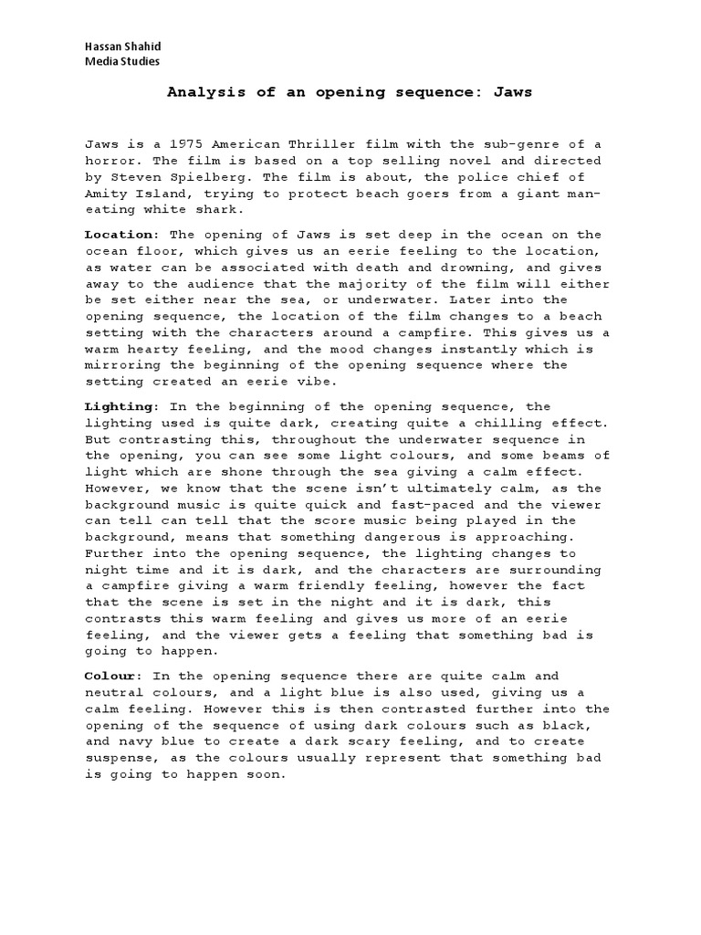 Analysis of An Opening Sequence - Jaws | PDF | Leisure