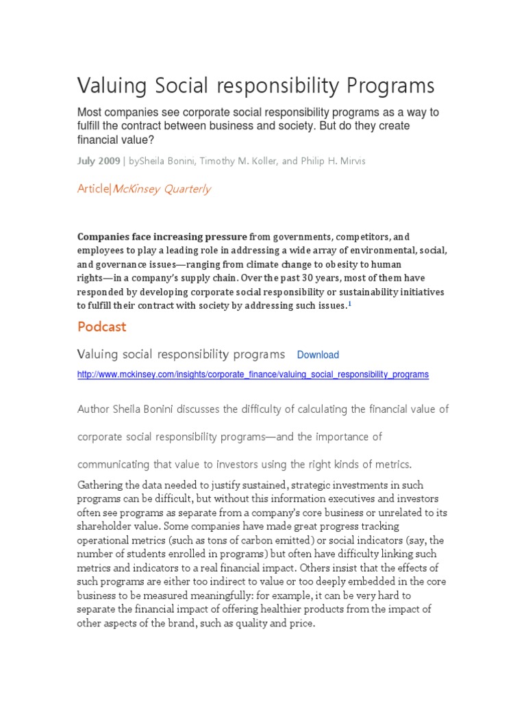 Valuing Social Responsibility Programs | PDF | Governance | Risk