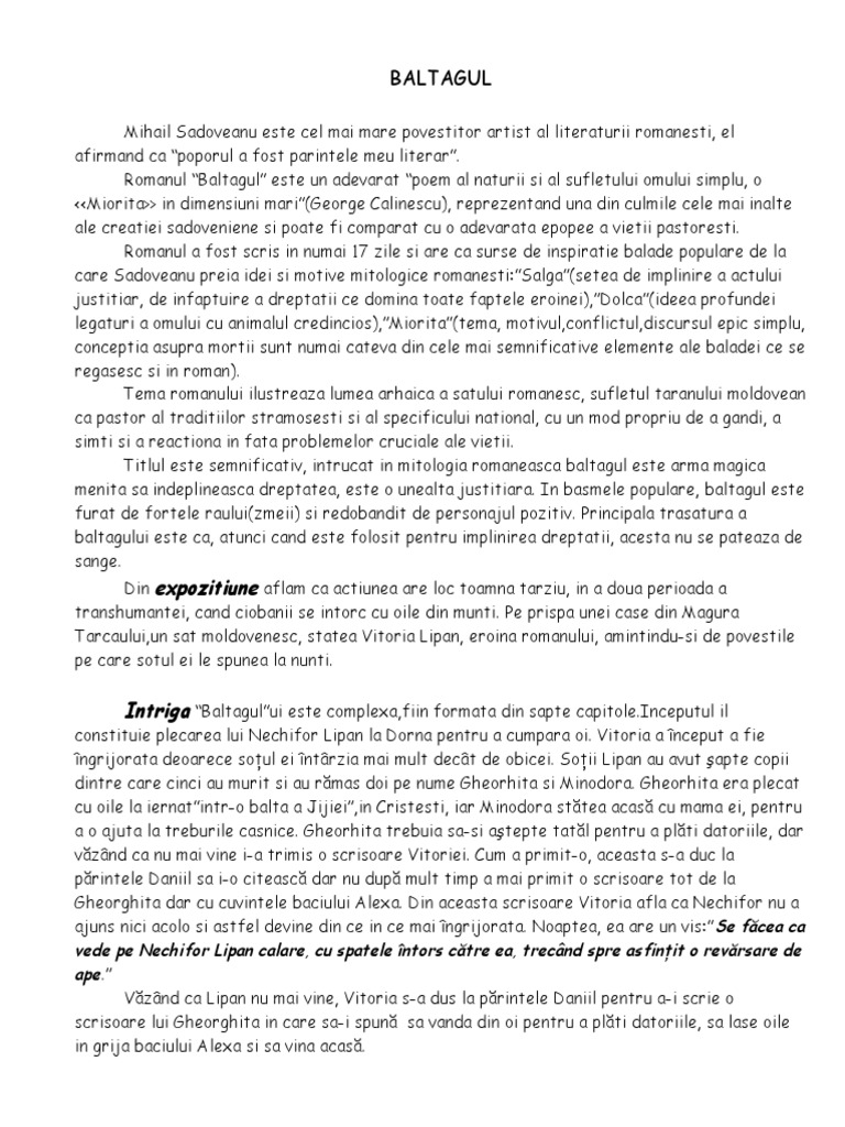 Baltagul - Povestire Pe Momentele Subiectului