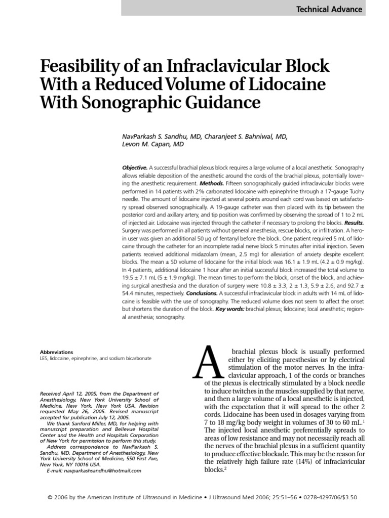 Feasibility of An Infraclavicular Block UNDER SONOGRAPHY GUIDANCE | PDF ...