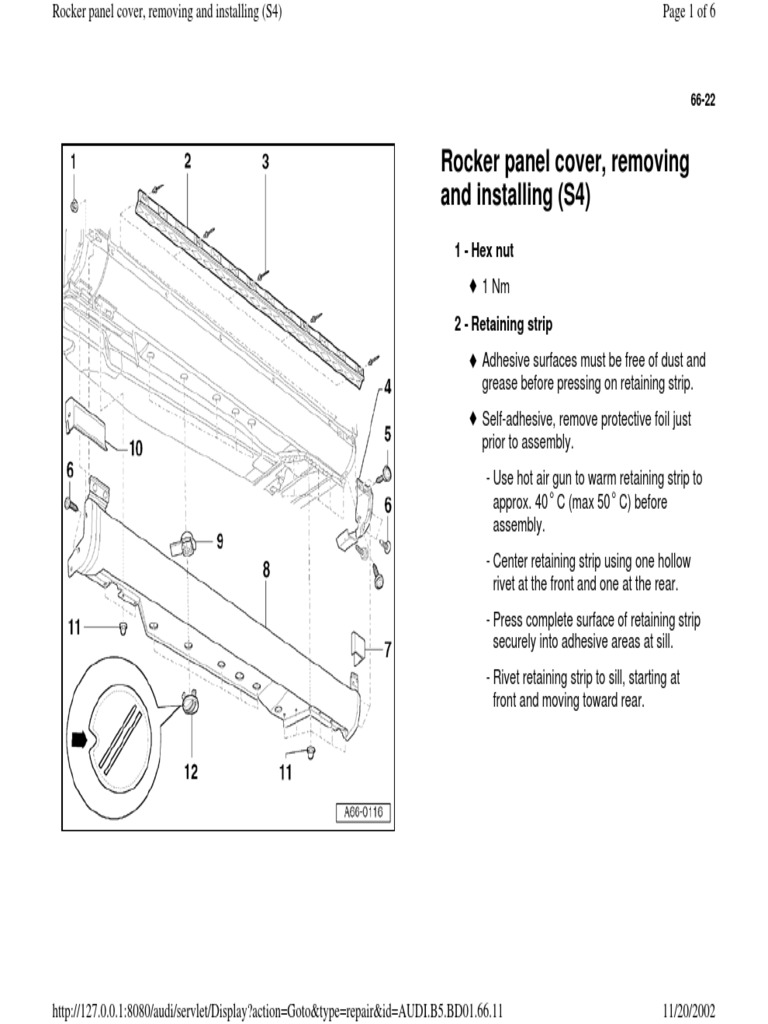 Rocker Panel Cover, Removing and Installing (S4) : 1 - Hex Nut | PDF ...