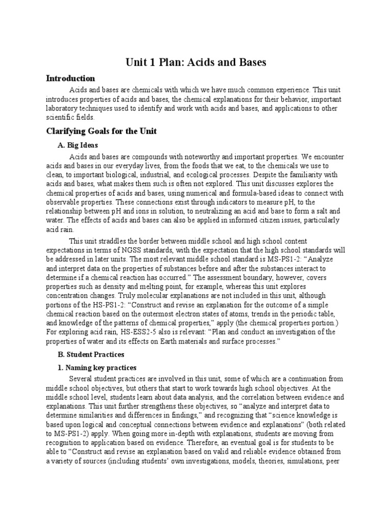 Acids and Bases Unit Overview | PDF | Ph | Acid