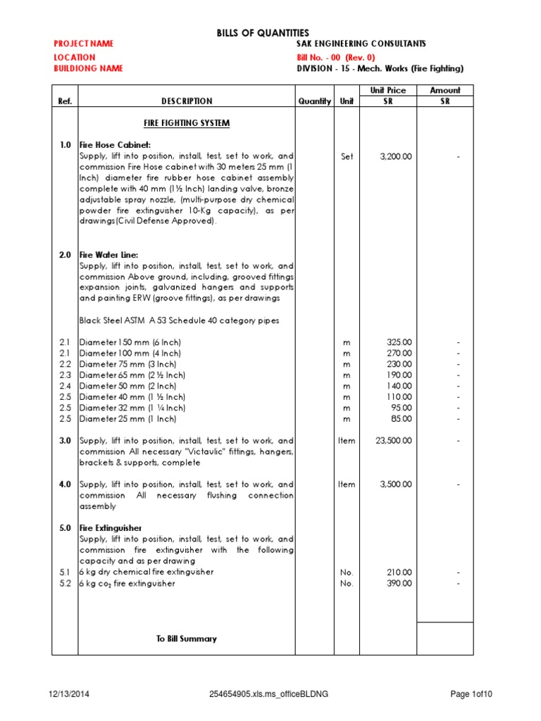 Master Fire Fighting Boq | PDF | Valve | Pipe (Fluid Conveyance)
