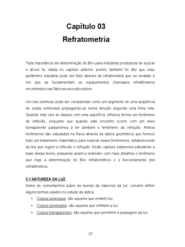 Determinação do Brix através da refratometria e suas bases físicas ...