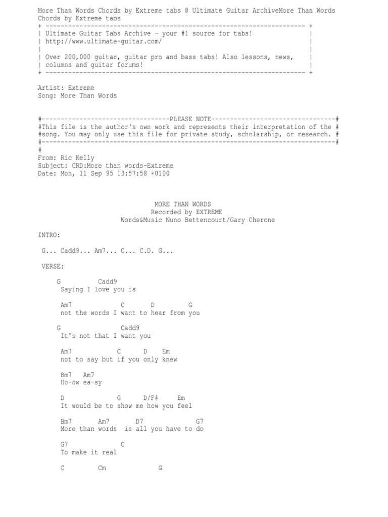 More Than Words Chords by Extreme Tabs at Ultimate Guitar Archive | PDF ...