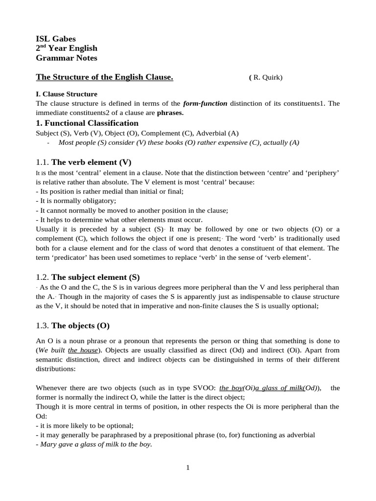 The English Clause Structure | Download Free PDF | Clause | Verb