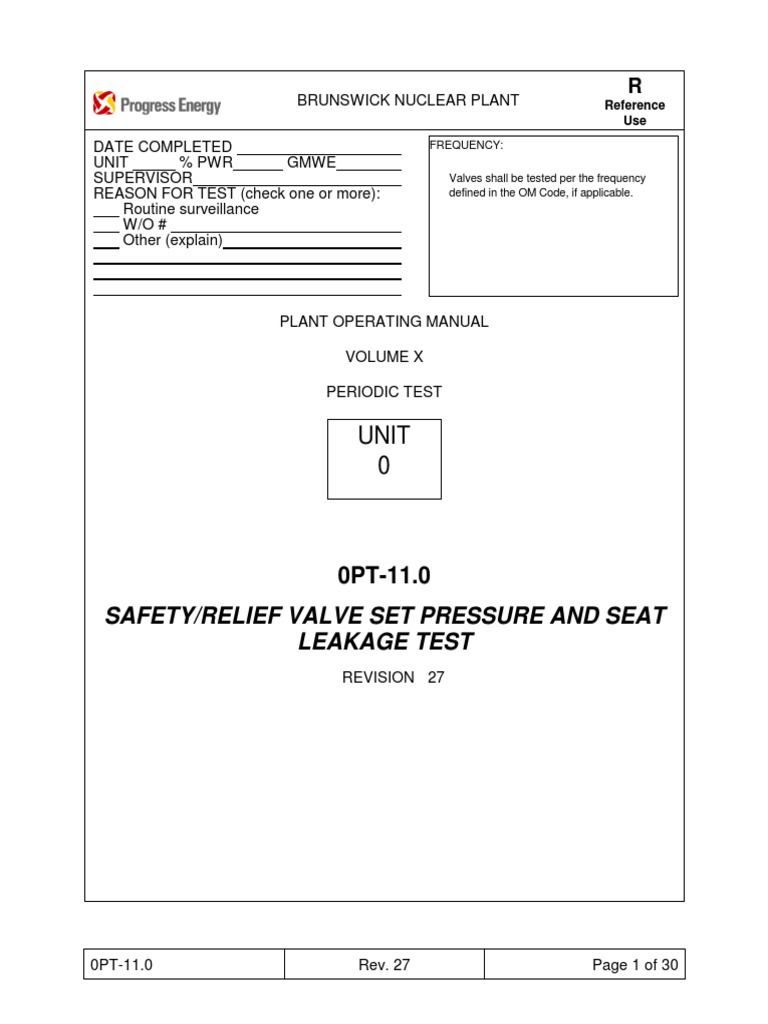 Safety Relief Valve Set Pressure and Seat Leakage Test | PDF | Valve ...