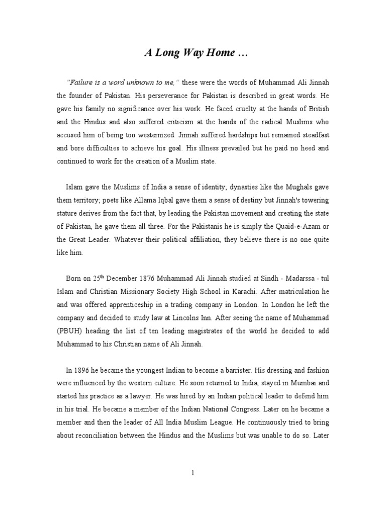 Commonwealth Essay - A Long Way Home | Muhammad Ali Jinnah | Pakistan ...