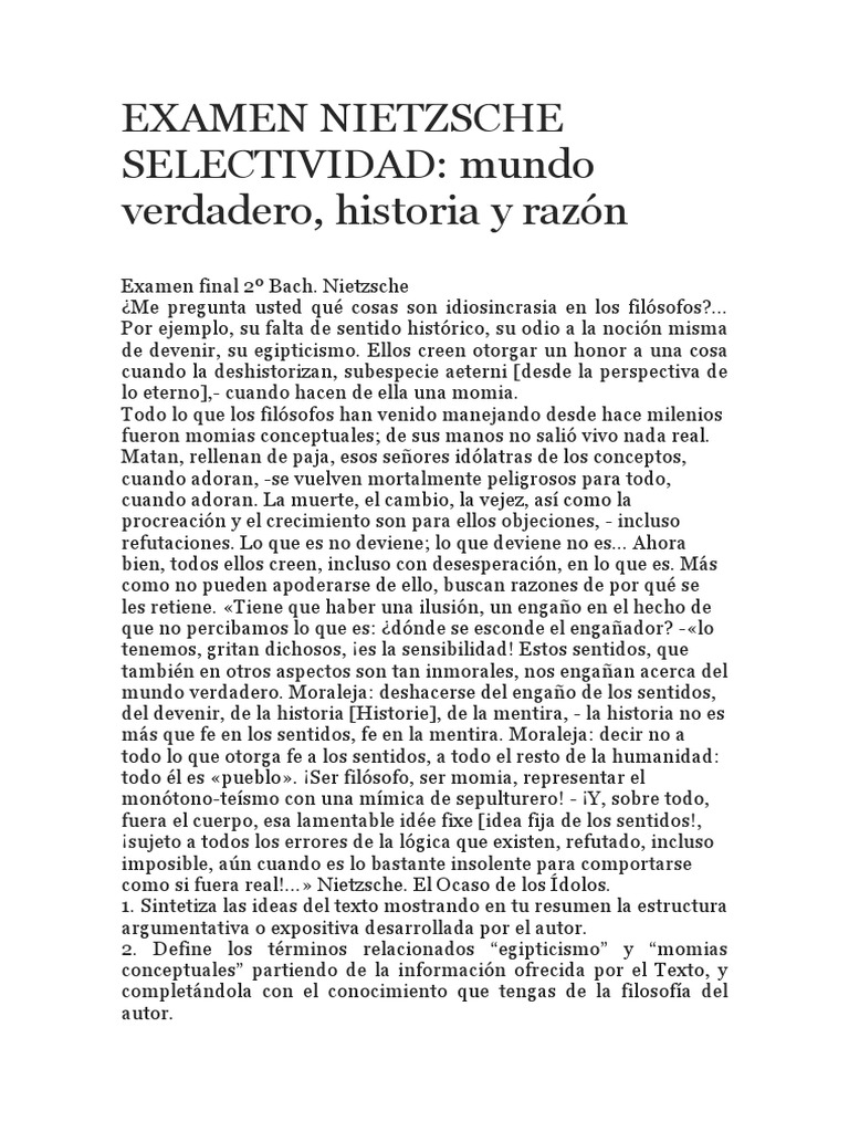 Examen de Nietzsche: Historia y Razón | PDF | Friedrich Nietzsche | Verdad