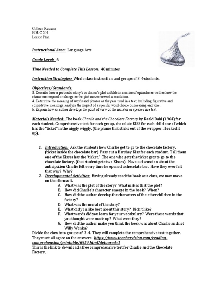 Charlie and the Chocolate Factory Lesson Plan | PDF | Lesson Plan ...