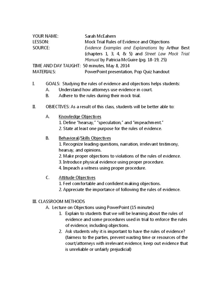 Rules of Evidence and Objections | PDF | Witness | Cross Examination