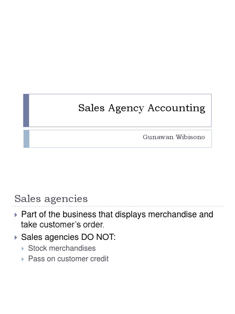 Sales Agency Accounting Overview | PDF | Inventory | Expense