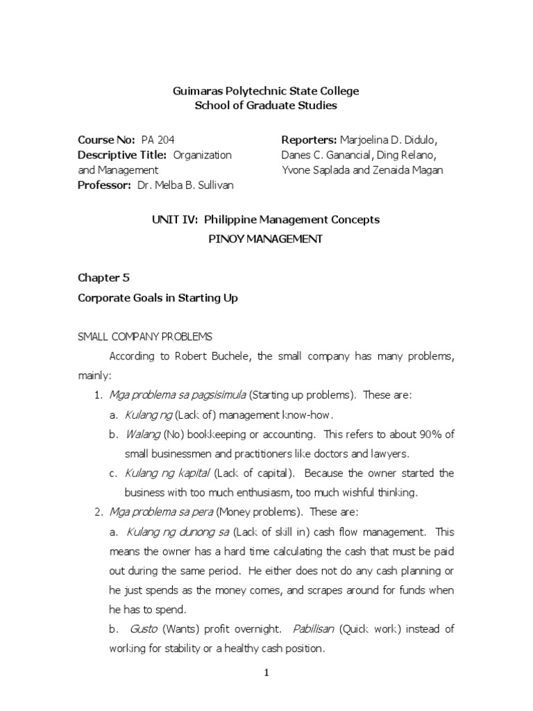 Philippine Management Concepts PINOY MANAGEMENT | PDF | Feasibility ...