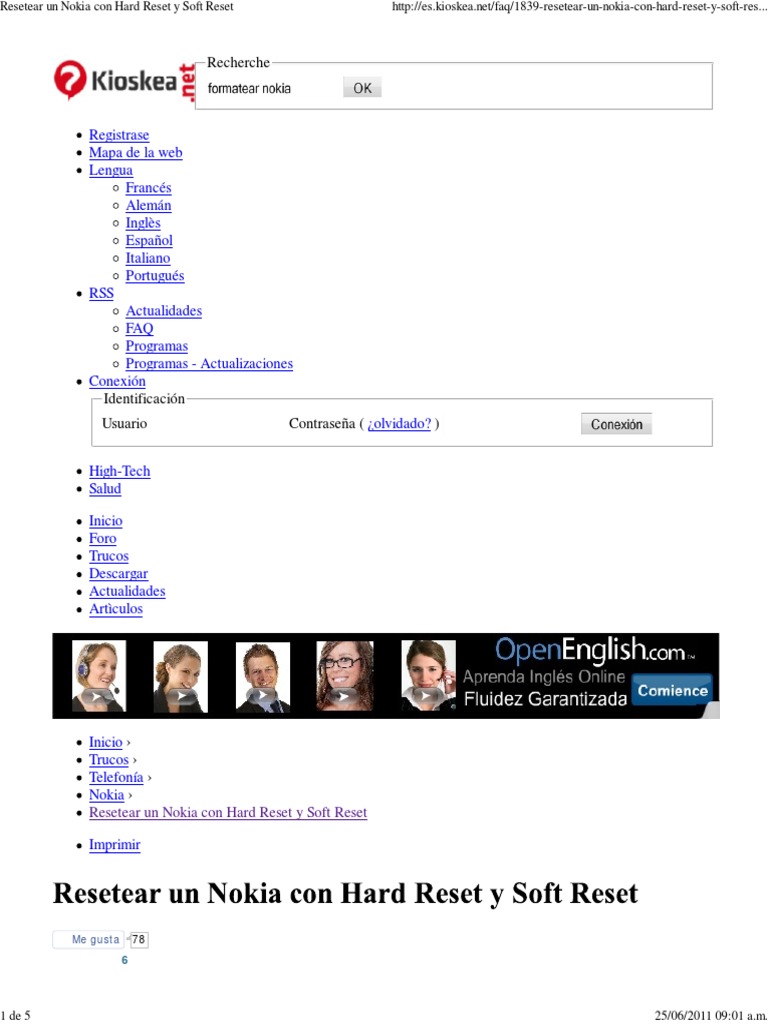 Resetear Un Nokia Con Hard Reset y Soft Reset PDF | PDF | Nokia ...