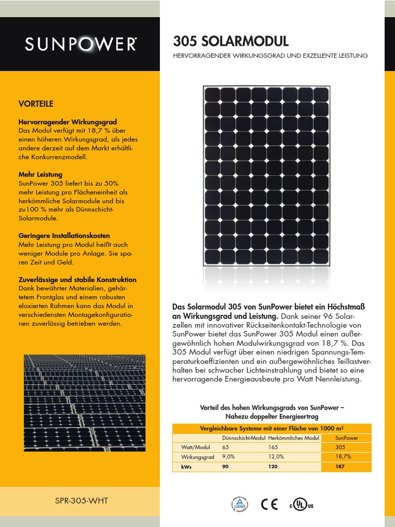 Datenblatt SunPower SPR 305 WHT - 0 | PDF