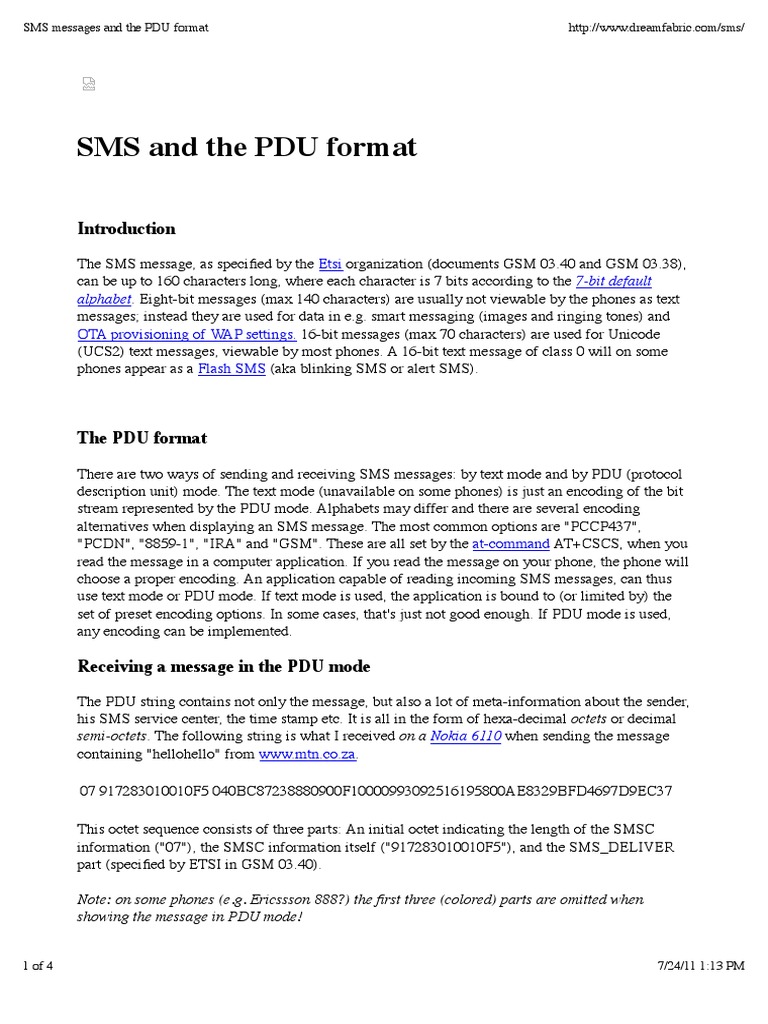 SMS Messages and The PDU Format | PDF | Short Message Service ...