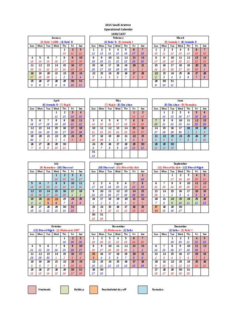 Aramco Operational Calendar 2025-2026 | PDF