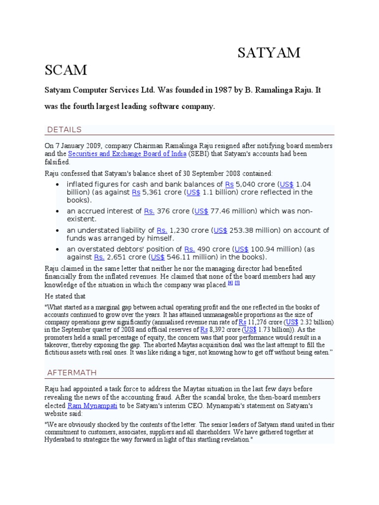 Satyam Scam | PDF | Corporations | Economy Of India