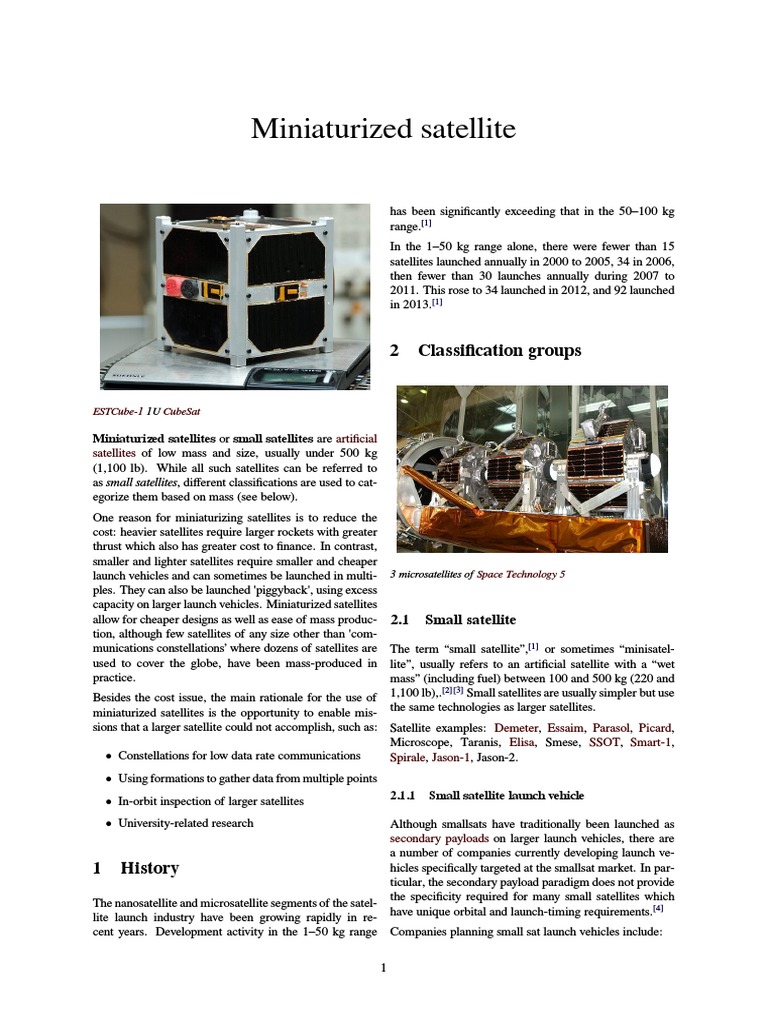 Miniaturized Satellite | PDF | Spaceflight | Space Technology