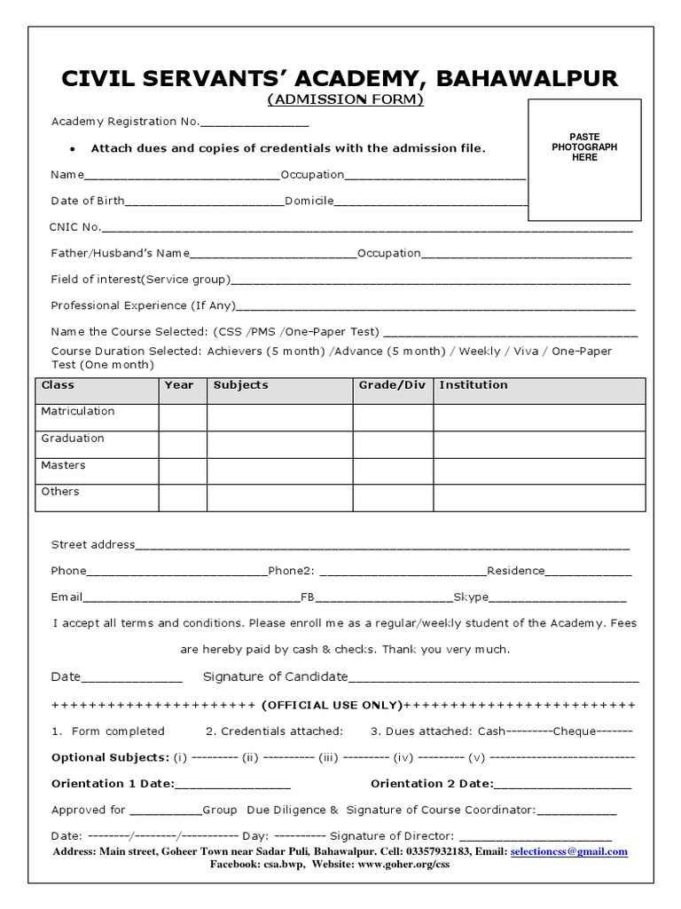 Css Admission Form of Online Courses | PDF | Career & Growth | Business
